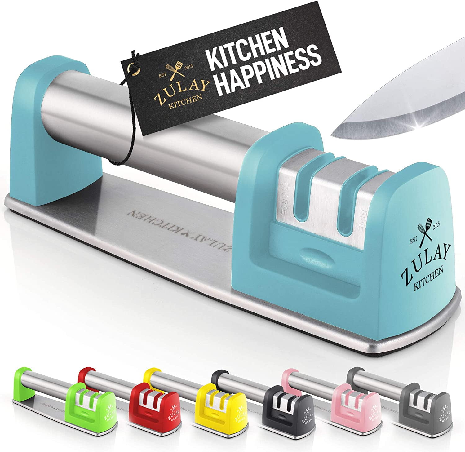 Zulay Kitchen Sharpener for Straight and Serrated Knives - Stainless ...