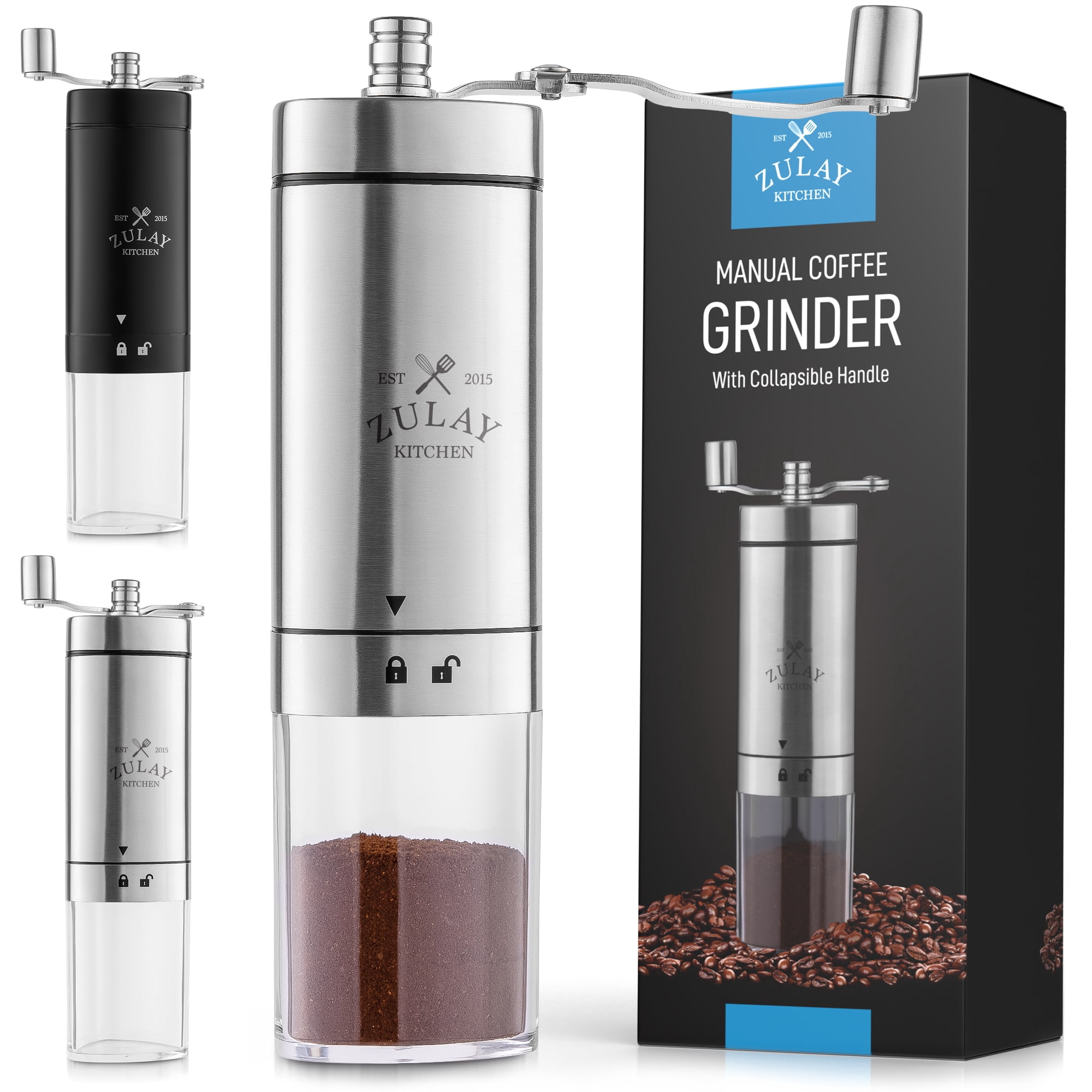 Zulay Kitchen Manual Coffee Grinder with Foldable Handle - Silver ...