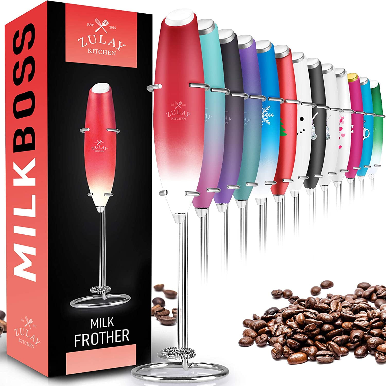 Zulay Kitchen Milk Frother with Stand Handheld Electric Whisk for ...