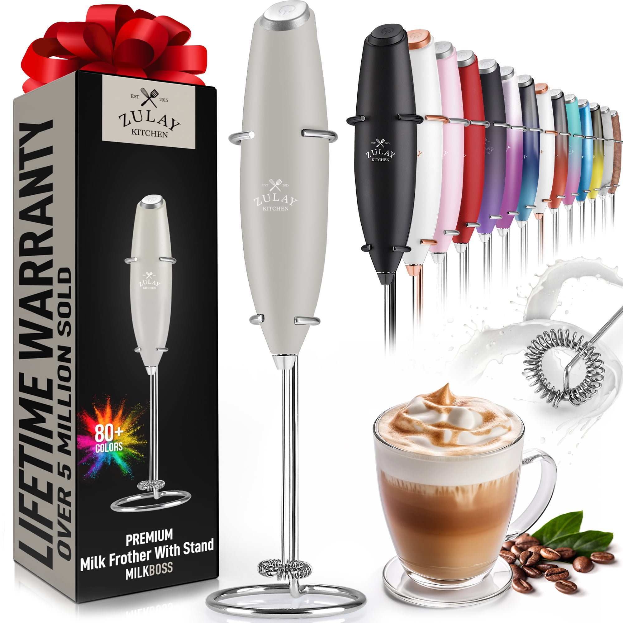 Zulay Kitchen High-Powered Handheld Electric Milk Frother with Stand ...