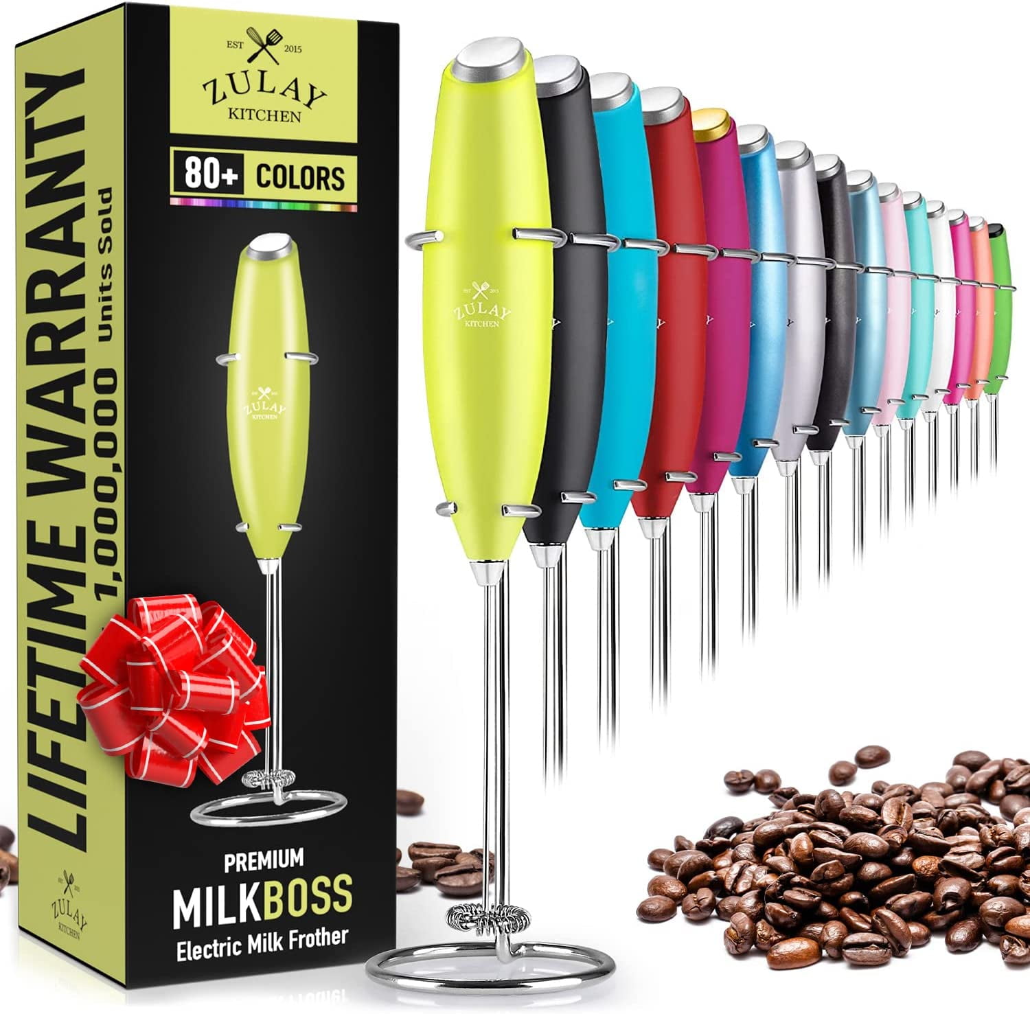 Zulay Kitchen Milk Frother with Stand Handheld Electric Whisk for ...