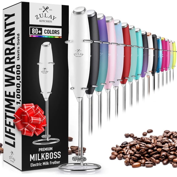 Zulay Kitchen Hand Powered Electronic Wand Milk Frother with Stand for ...