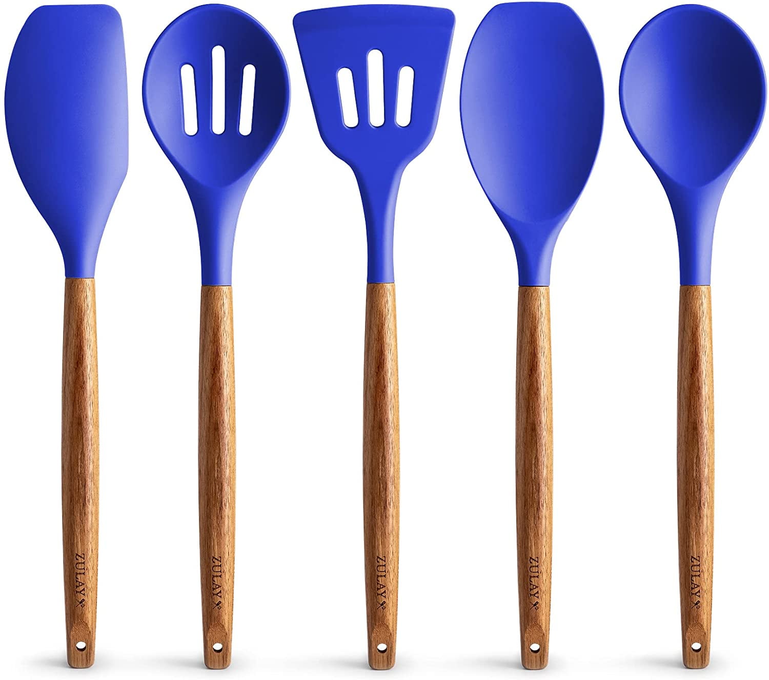 Zulay Kitchen Non-Stick Silicone Utensils Set with Acacia Wood Handles ...