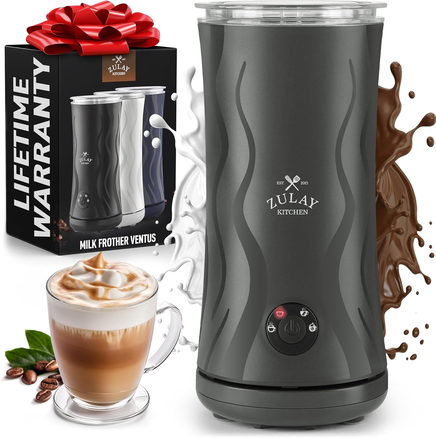 Zulay Kitchen Powerful 4-in-1 Electric Milk Frother and Steamer, Hot ...