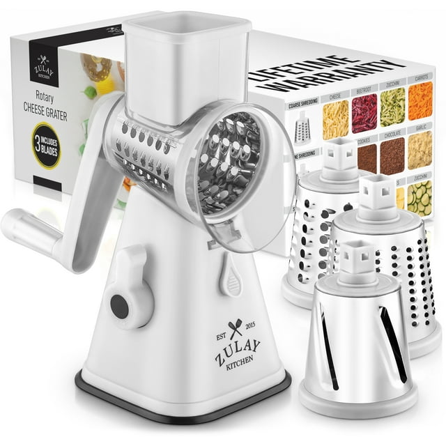 Zulay Kitchen Rotary Cheese Grater Cheese Shredder 3 Replaceable ...