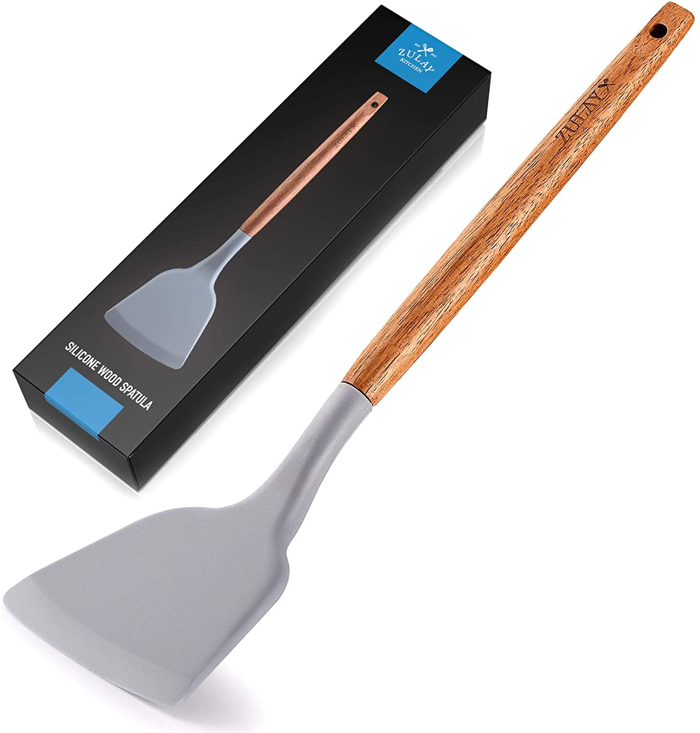 Zulay Kitchen 12.5 inch Long Wooden Handle Silicone Spatula, Flexible ...