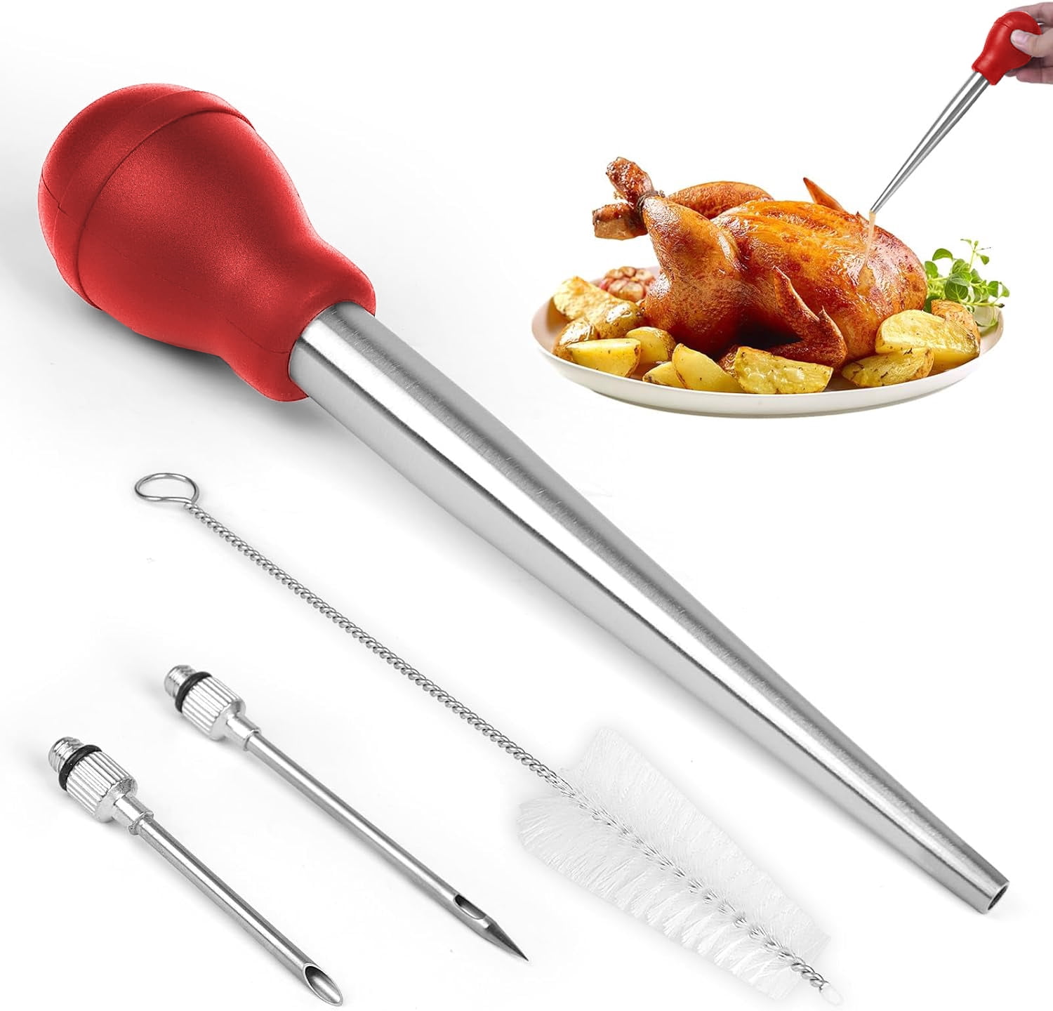 SUSWIM Turkey Baster with Silicone Suction Bulb, Stainless Steel Food ...