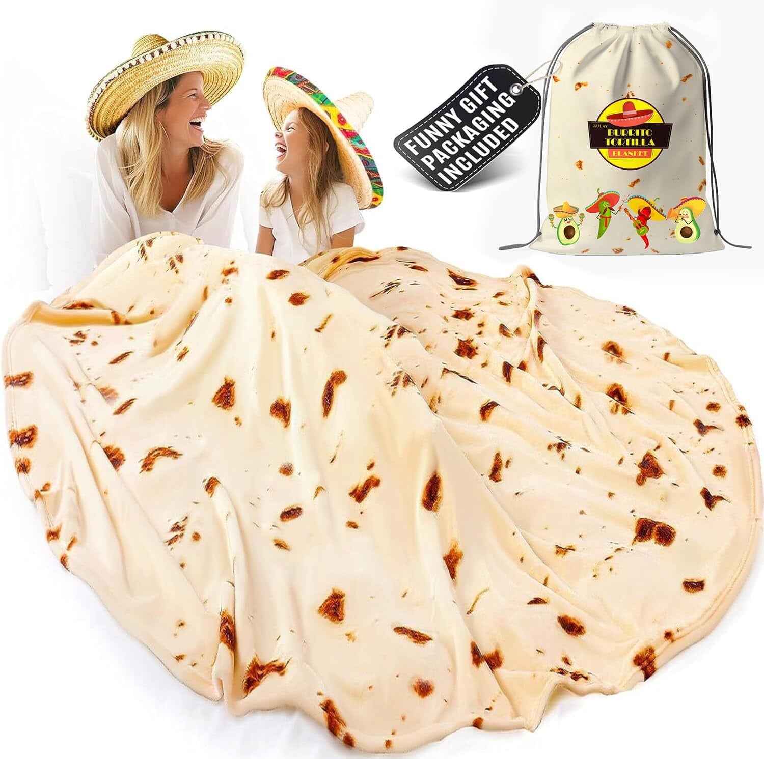 Zulay Kitchen Double Sided Round Tortilla Blanket with Drawstring Bag ...
