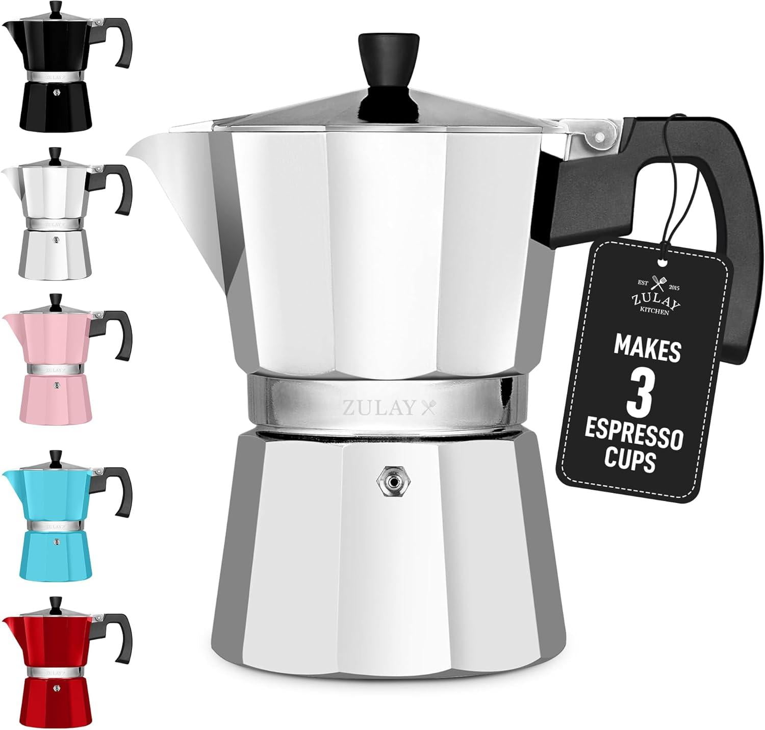 Zulay Moka Pot Espresso Stovetop Coffee Maker - Leak-Proof, Stainless Steel, Easy to Clean, Heat ...