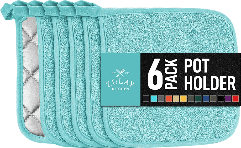 Zulay Kitchen 6-Pack Pot Holders for Kitchen Heat Resistant Cotton ...