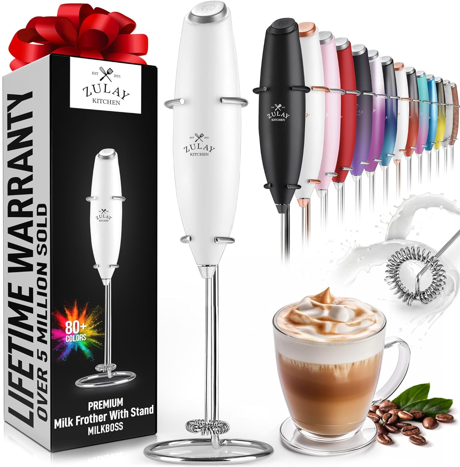 Zulay Powerful Milk Frother Handheld Foam Maker for Lattes - Whisk ...
