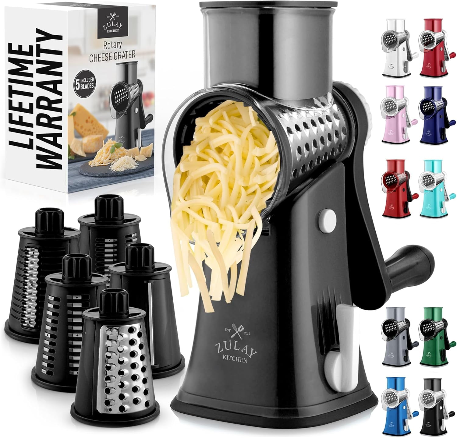 Zulay Rotary Cheese Grater 5 Blade Cheese Shredder - Manual Hand Crank ...