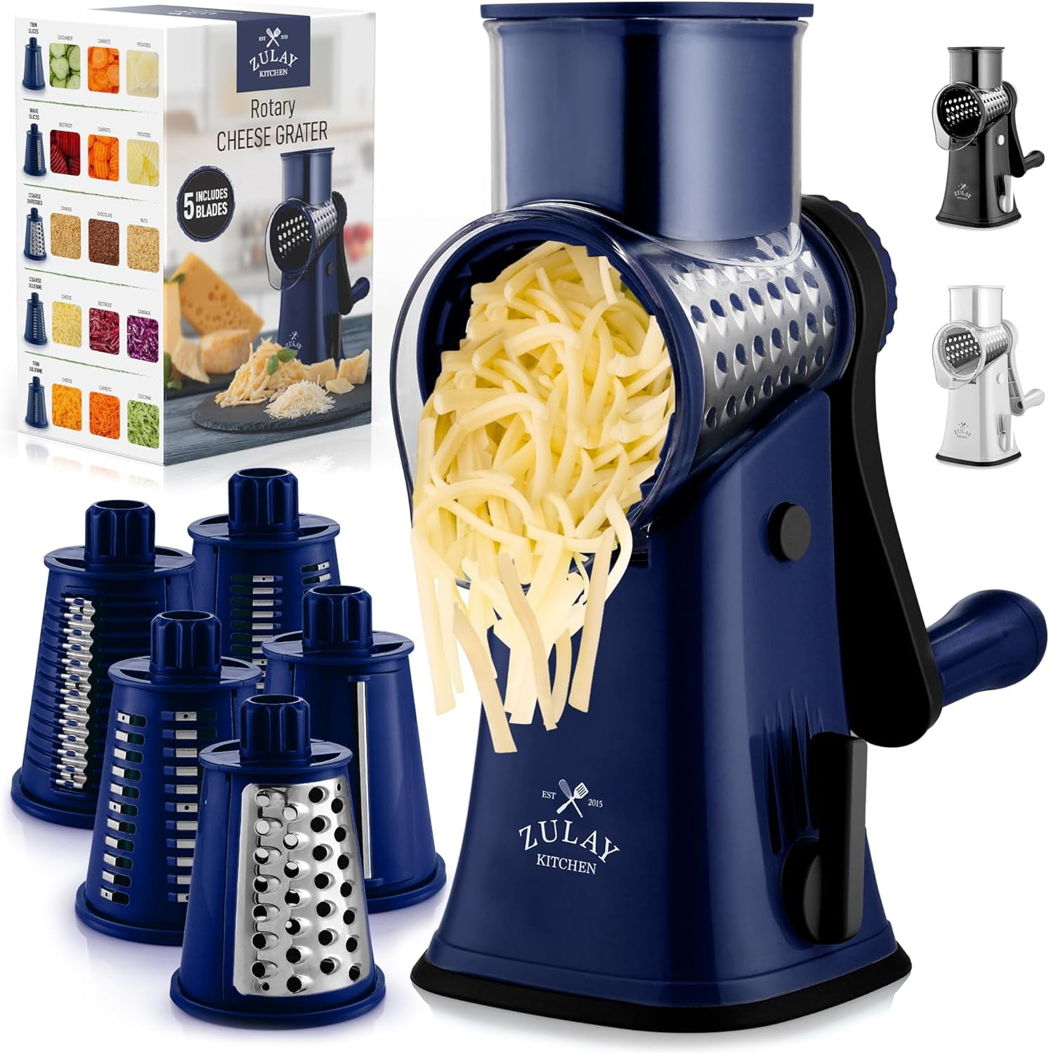 Zulay Rotary Cheese Grater 5 Blade Cheese Shredder Manual Hand Crank Cheese Grater With
