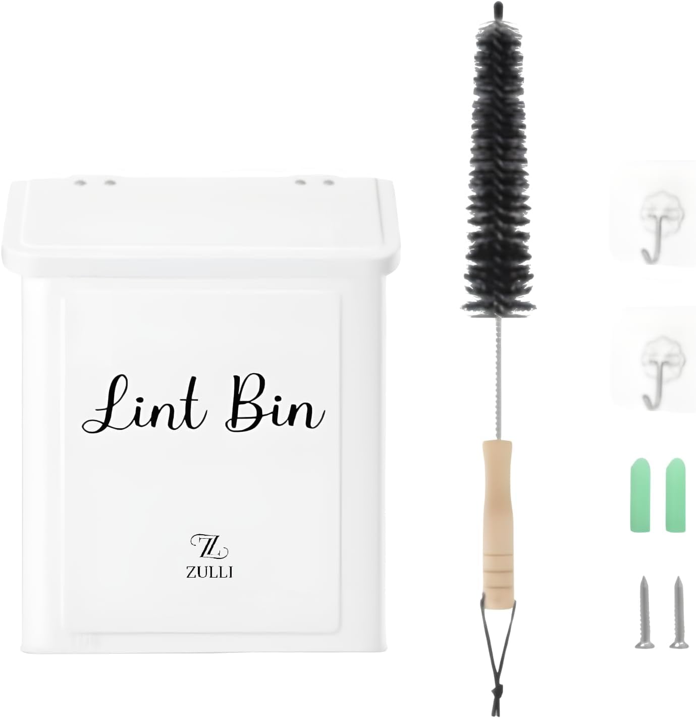 Zulli Metal Magnetic Lint Bin, Lint Remover Brush, 2 Sticky Hooks, Farmhouse Laundry Room ...