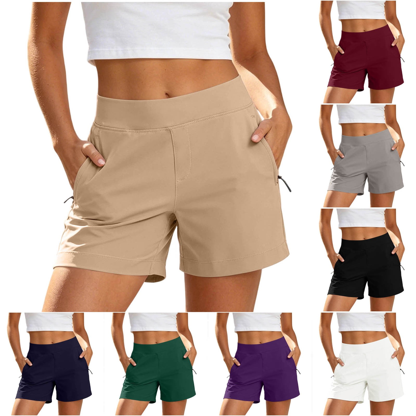 Zulora Fashion Women Solid High Waist Loose Pocket Sports Yoga Shorts ...
