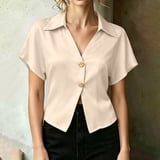 Zulora Short Sleeve Lapel Button Down Blouse Slim Fit Work Office Top ...
