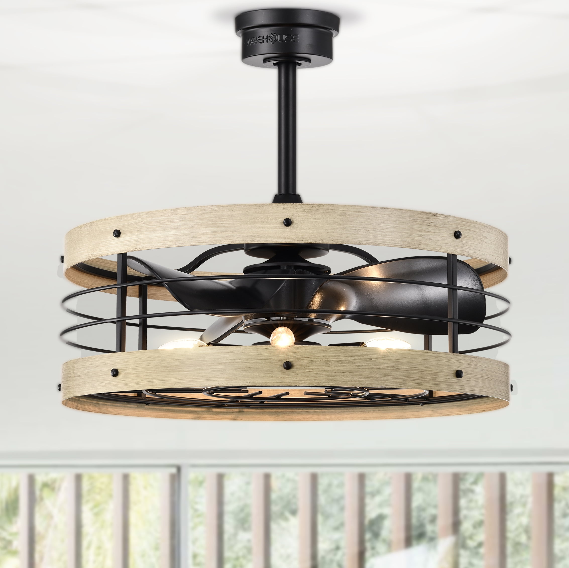 Zulu 25 in. 5-Light Indoor Matte Black and Faux Wood Grain Finish ...