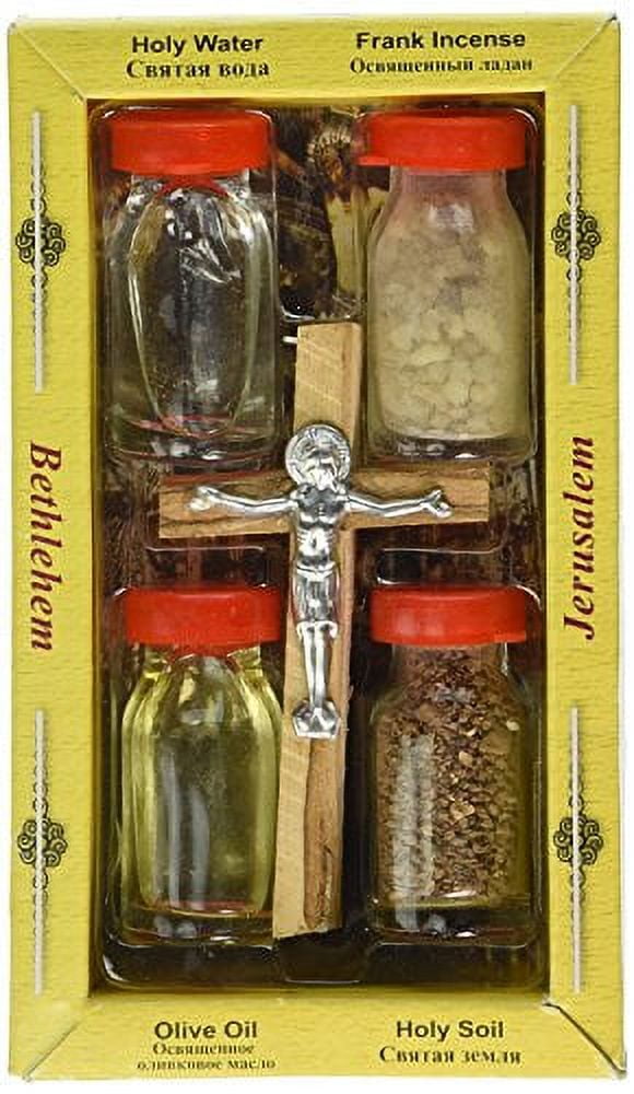 Zuluf Holy Land Set 5 in 1 Olive Wood Cross Set with 4 Bottles - Oil ...