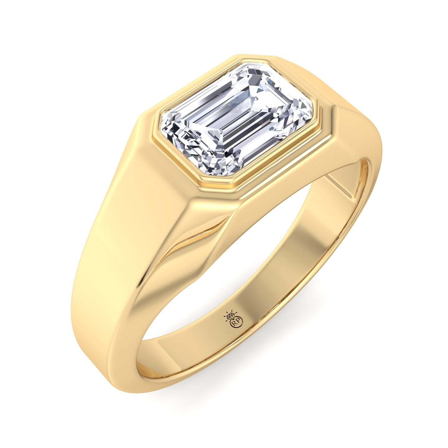 Zuma - Bezel Set Unisex East To West Emerald Cut Moissanite Lab ...