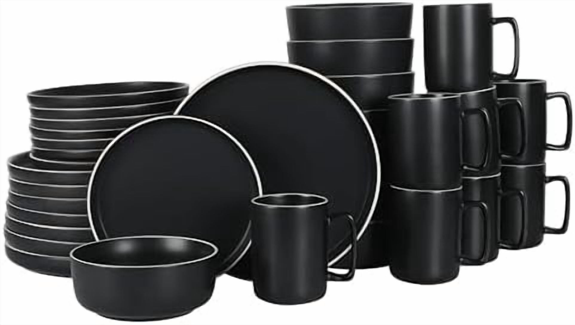 Zuma Stoneware Plates, Bowls, & Mugs Dinnerware Set - Matte Black ...