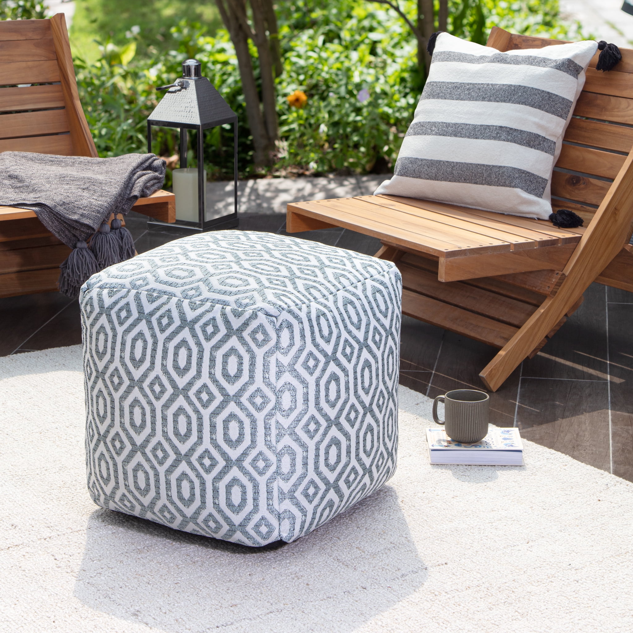 Zuma Teal 18" x 18" x 18" Teal & Ivory Pouf - Walmart.com