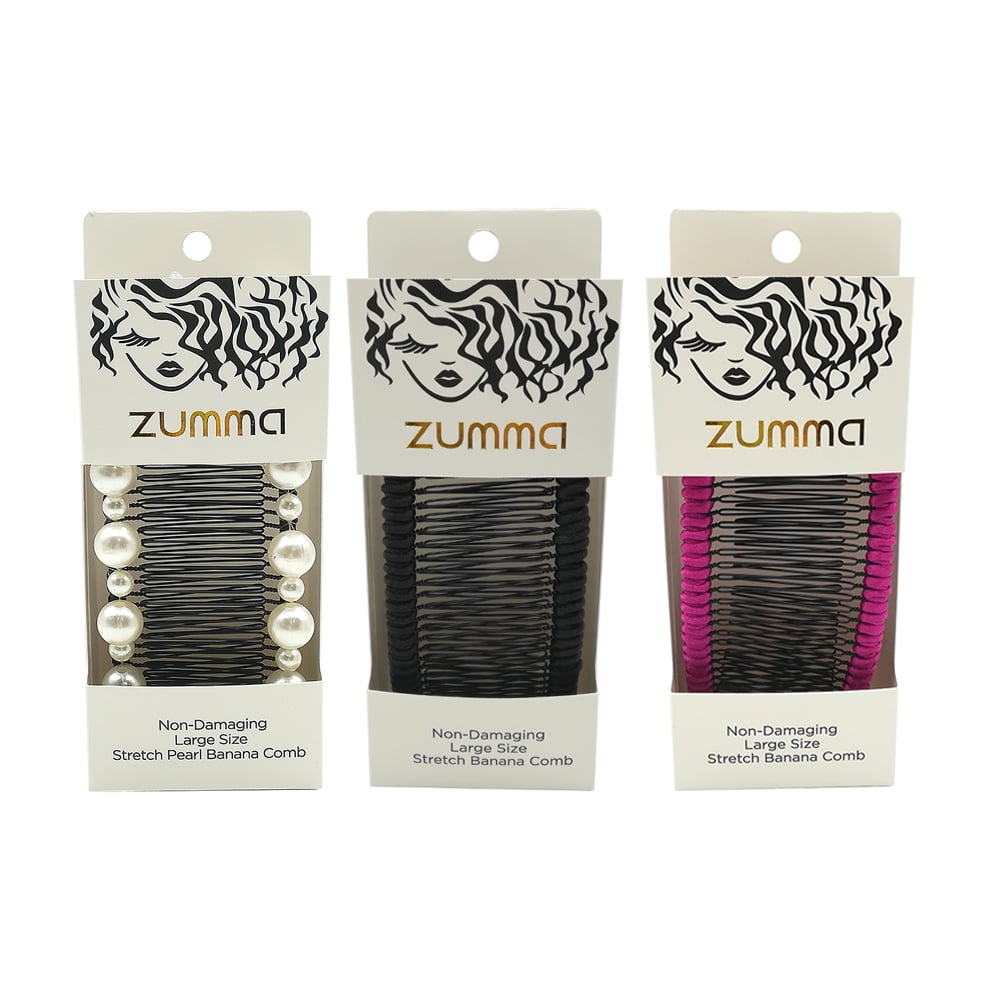 Zumma Non-Damaging Banana Comb Assortment for Women, Pearl, Black & Hot ...