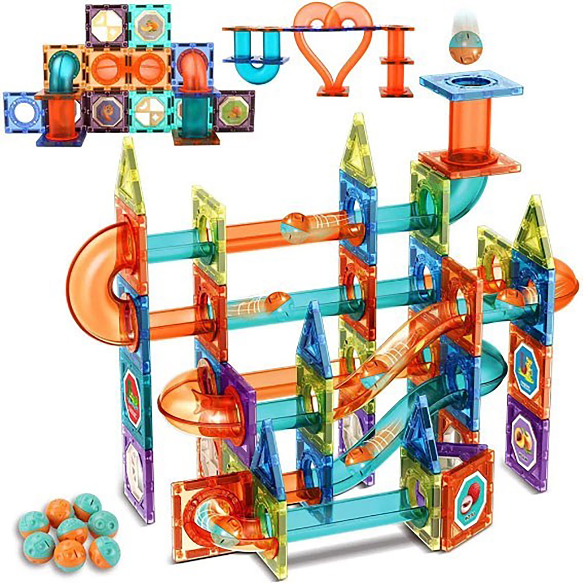 Zummy 49 Pieces Magnetic Tiles Marble Run Game with LED Ball - Walmart.com