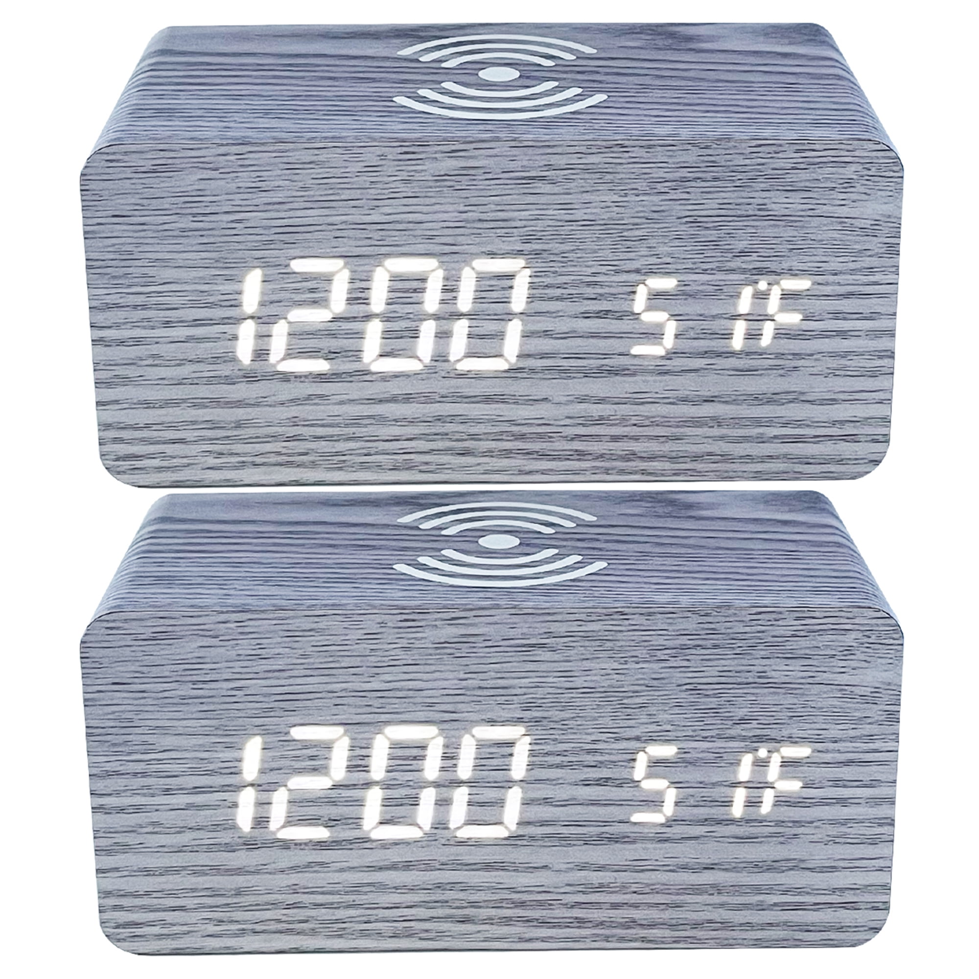 Zummy Bamboo Digital LED Alarm Clock & Thermometer & Wireless Charger ...