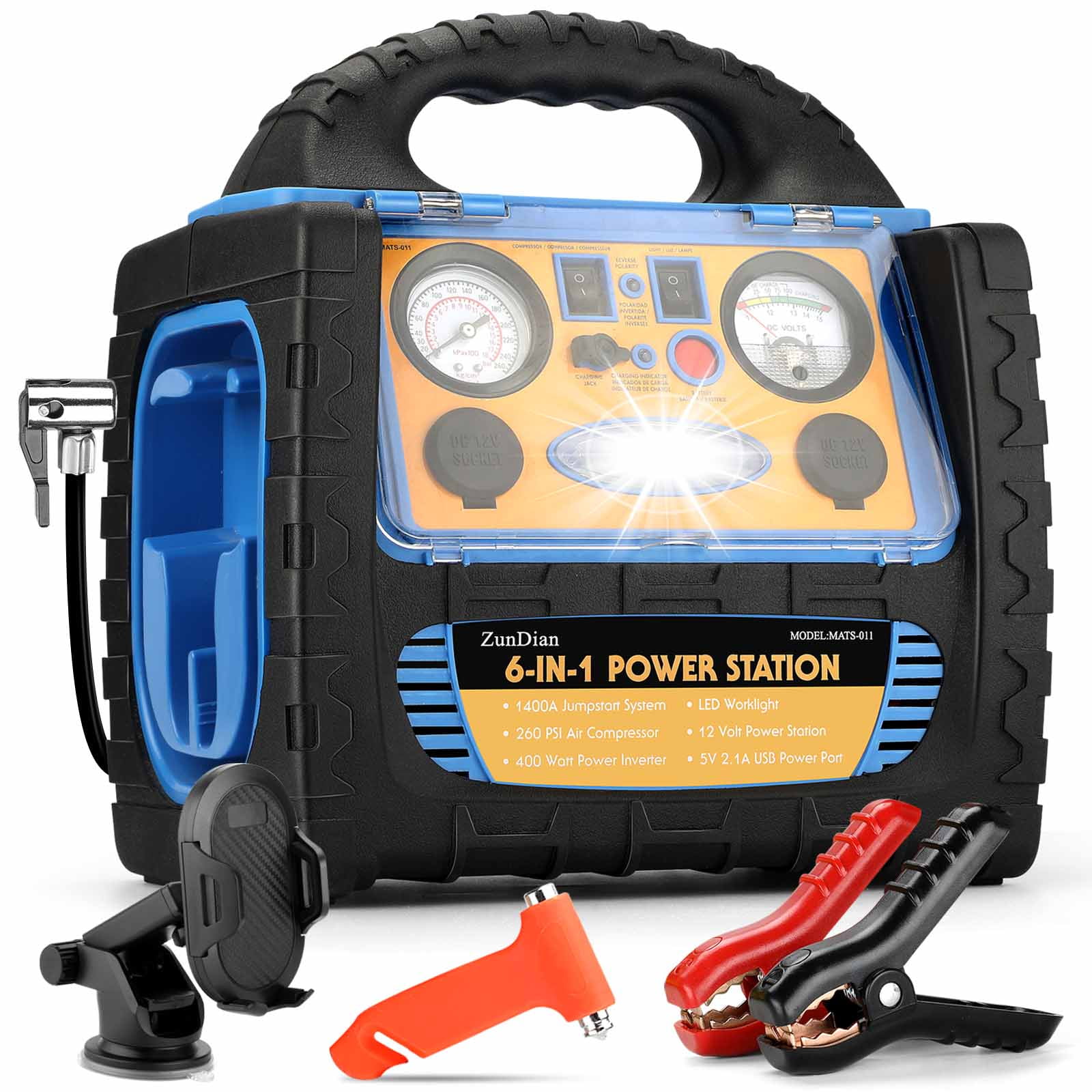 ZunDian 1400 Amp Car Battery Jump Starter with Air Compressor, Portable ...