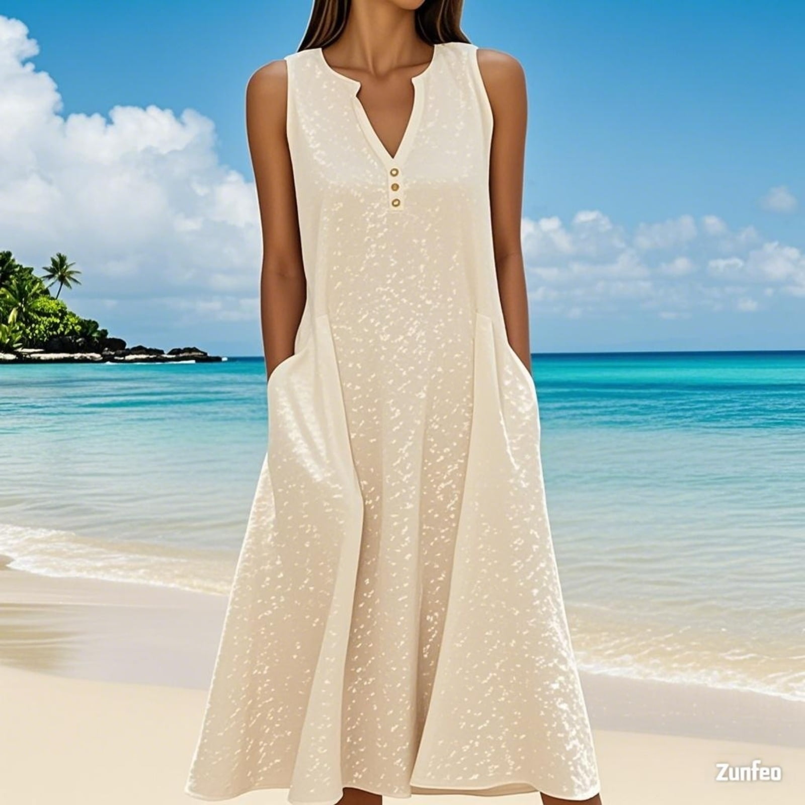 Zunfeo Summer Dresses for Women Cotton Linen Dress 2025 Vacation Beach ...