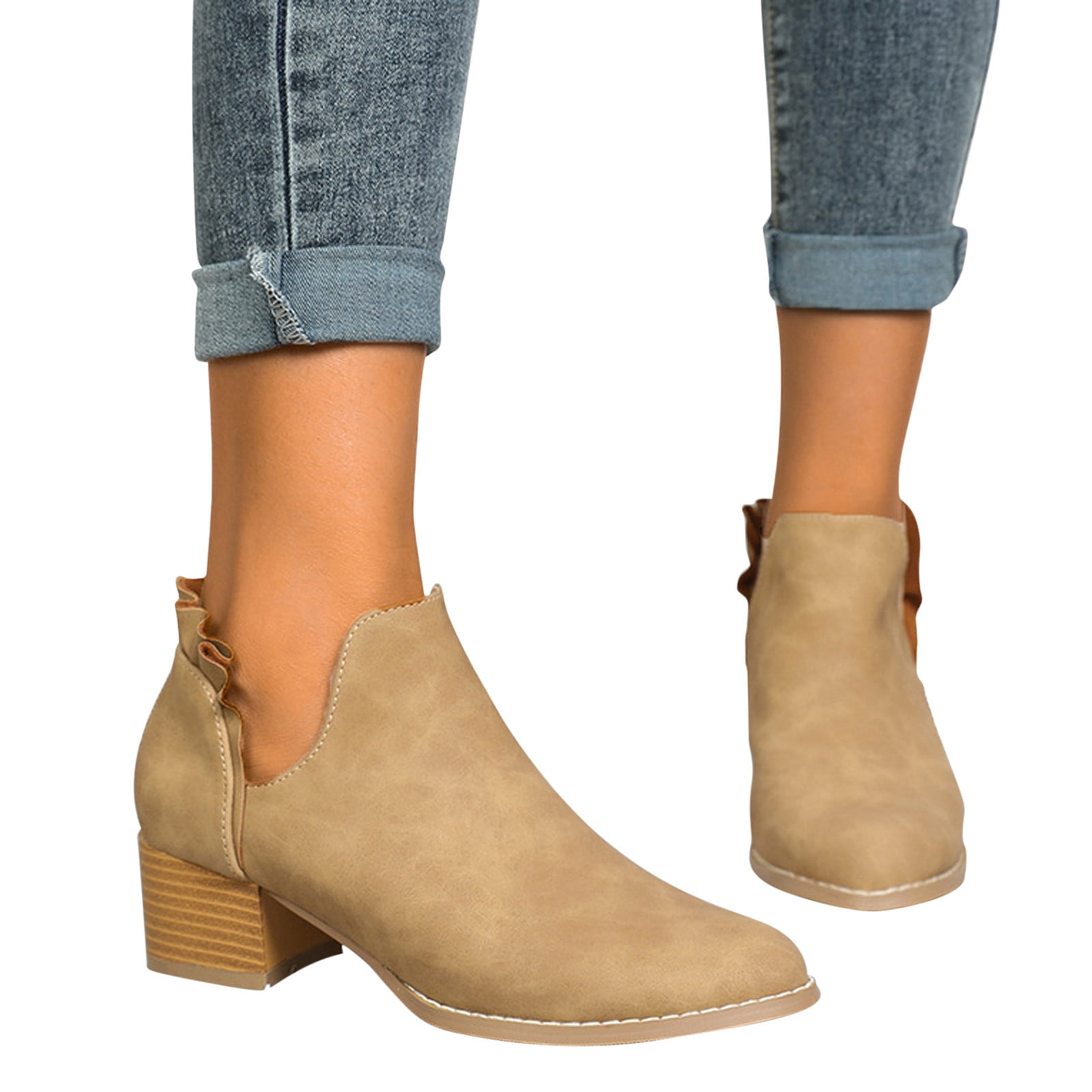 Fitoron Cowgirl Boots for Women Suede Ankle Boots Block Heel Vintage ...