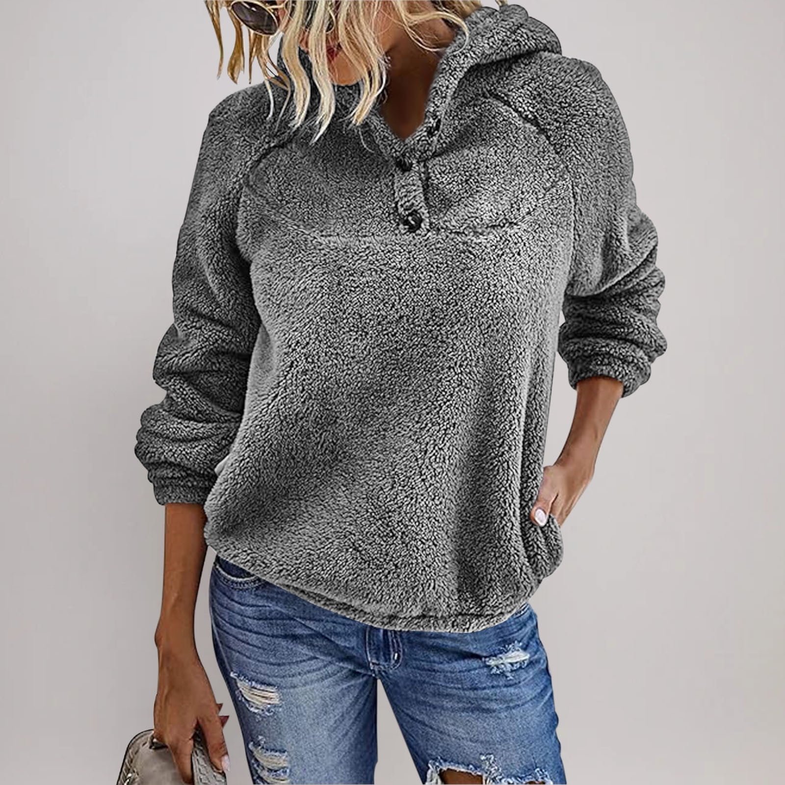 Zunfeo Fleece Sweatshirts for Women Warm Plush Fall Tops Long Sleeve ...