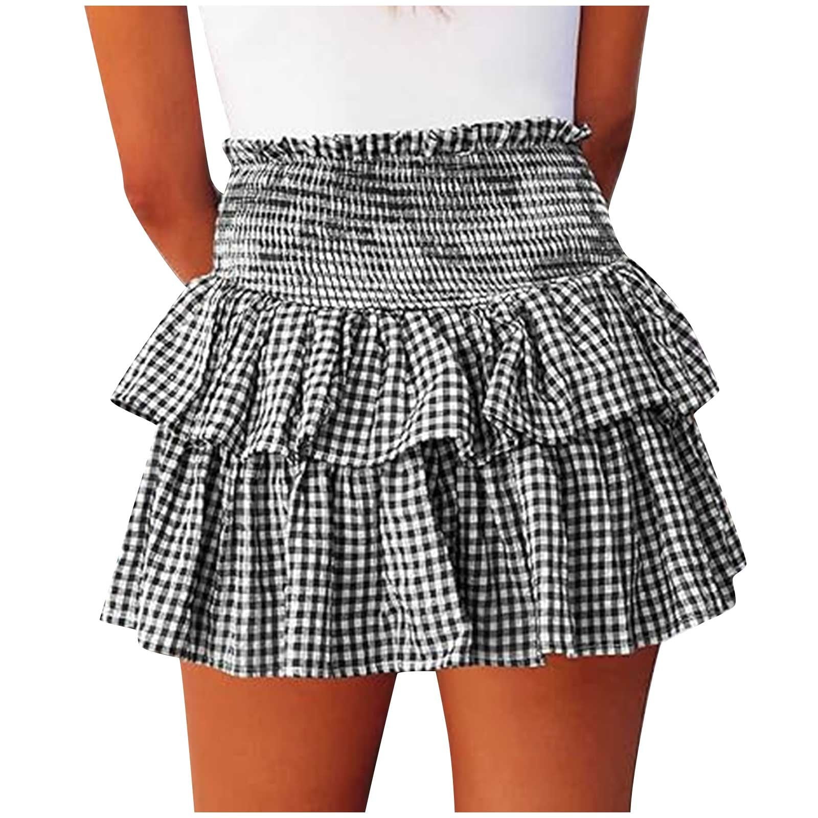 Zunfeo Layered Skirts for Girls Juniors Plaid Mini Skirts Elastic Waist ...