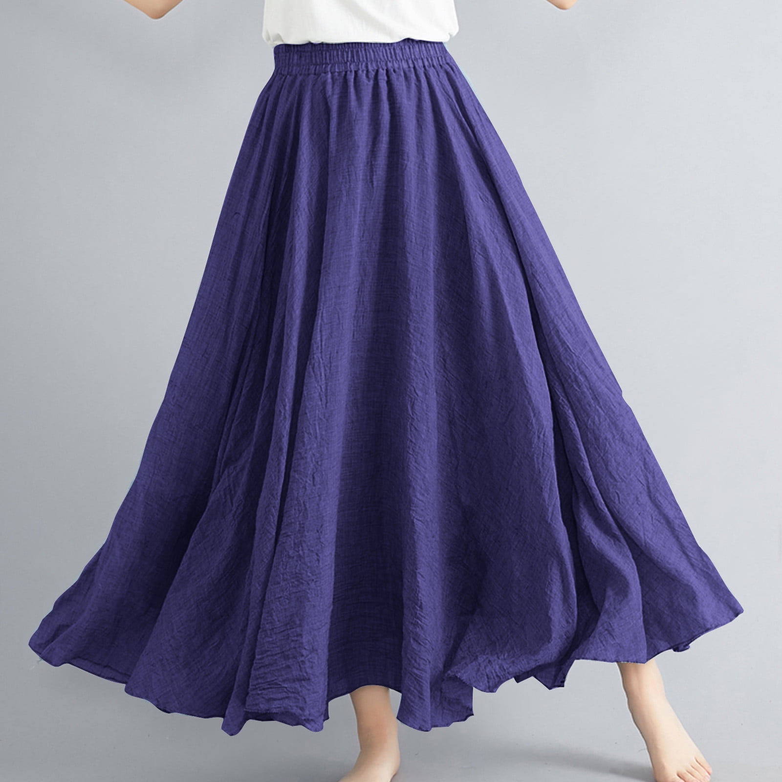 Zunfeo Maxi Skirts for Women Elastic High Waisted Linen Skirts Summer ...
