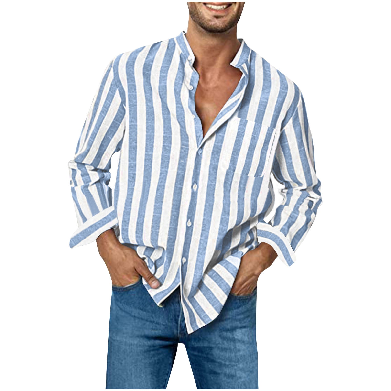 Zunfeo Mens Button Down Shirts Long Sleeve Casual Cotton Dress Shirts ...