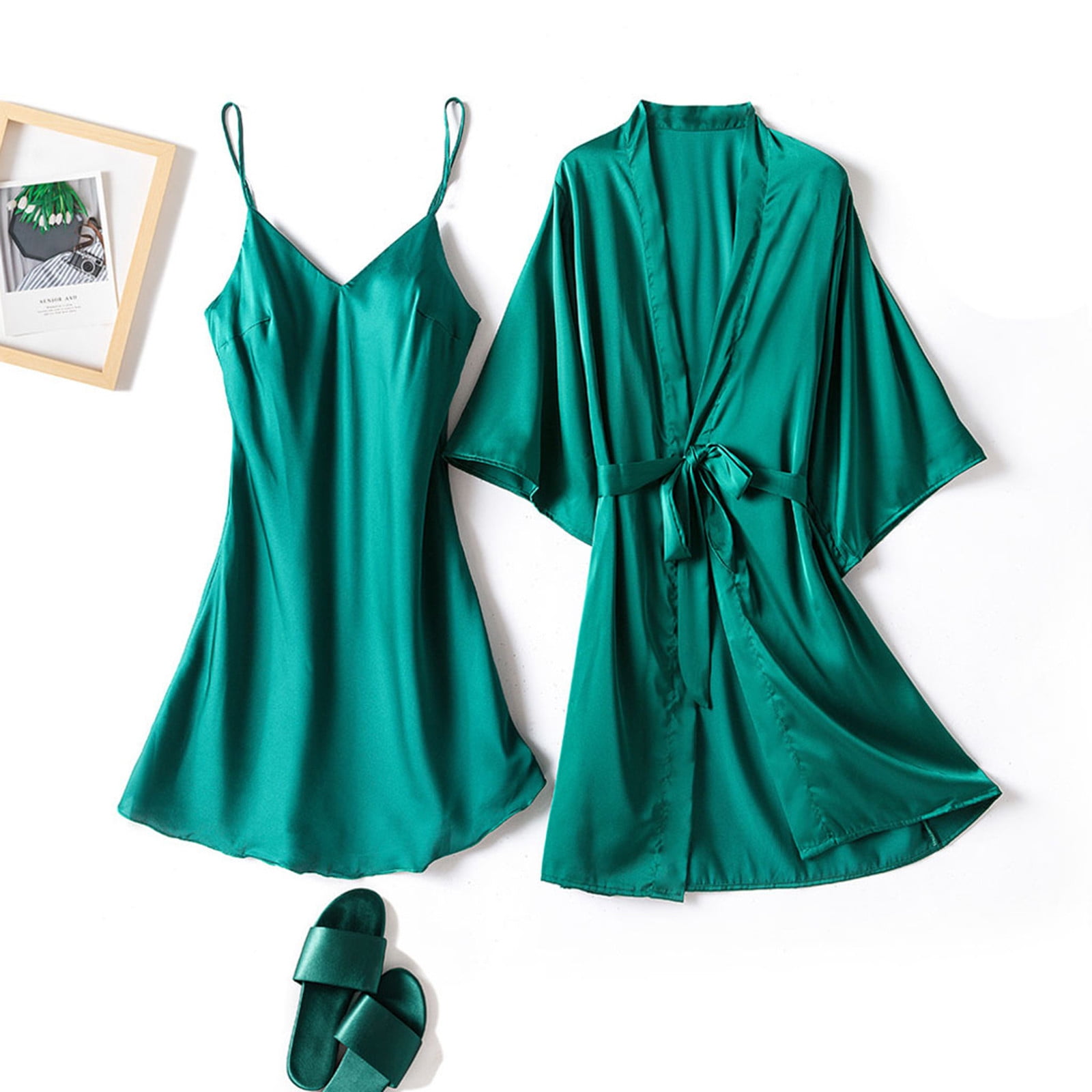 Zunfeo Sleepwear Women's Satin Nightgown with Robes Set 2 Piece Sexy ...