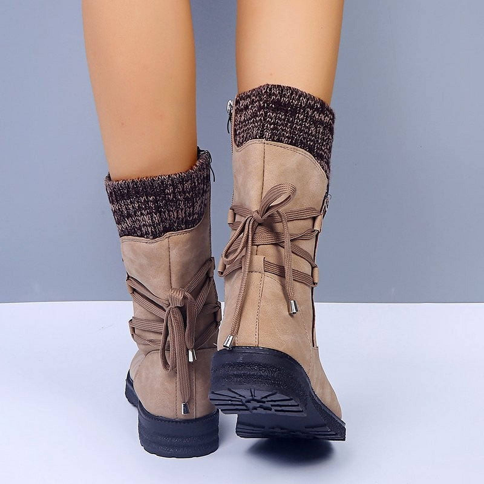 Fitoron Snow Boots For Women Plush Warm Chunky Heel Fall Winter Boots