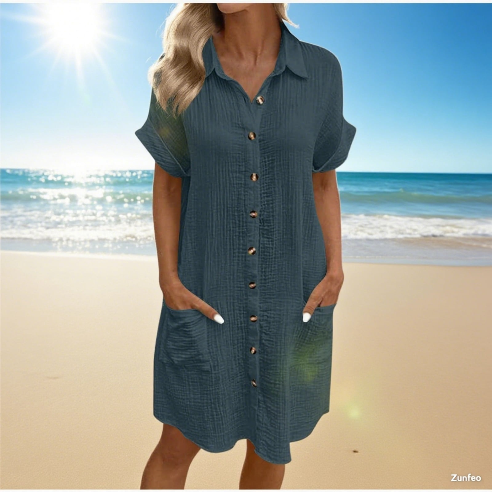 Zunfeo Summer Dresses for Women Soft Button Shirt Dress 2025 Short ...
