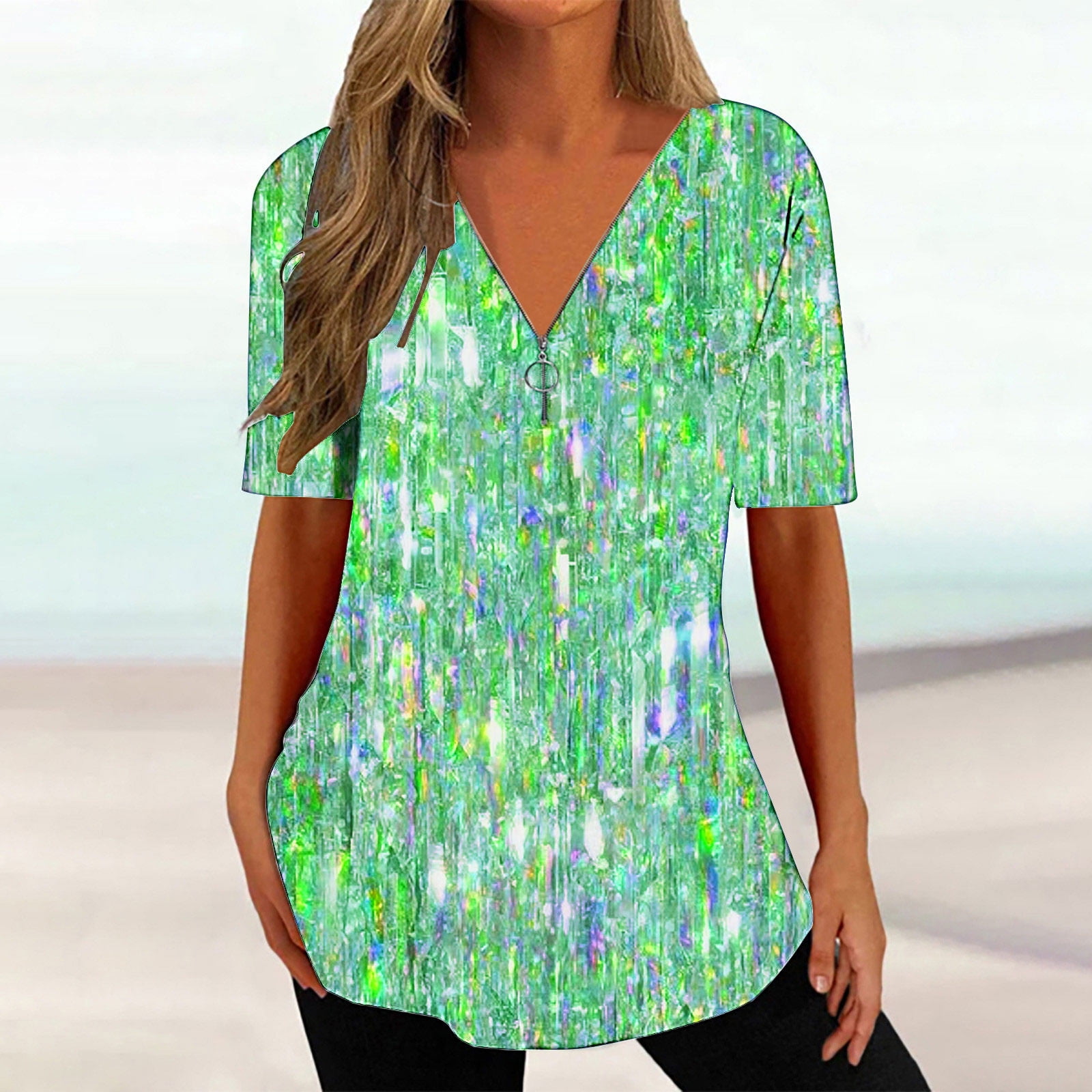 Zunfeo Summer Tops for Women Trendy Graphic Short Sleeve Tops Loose V ...