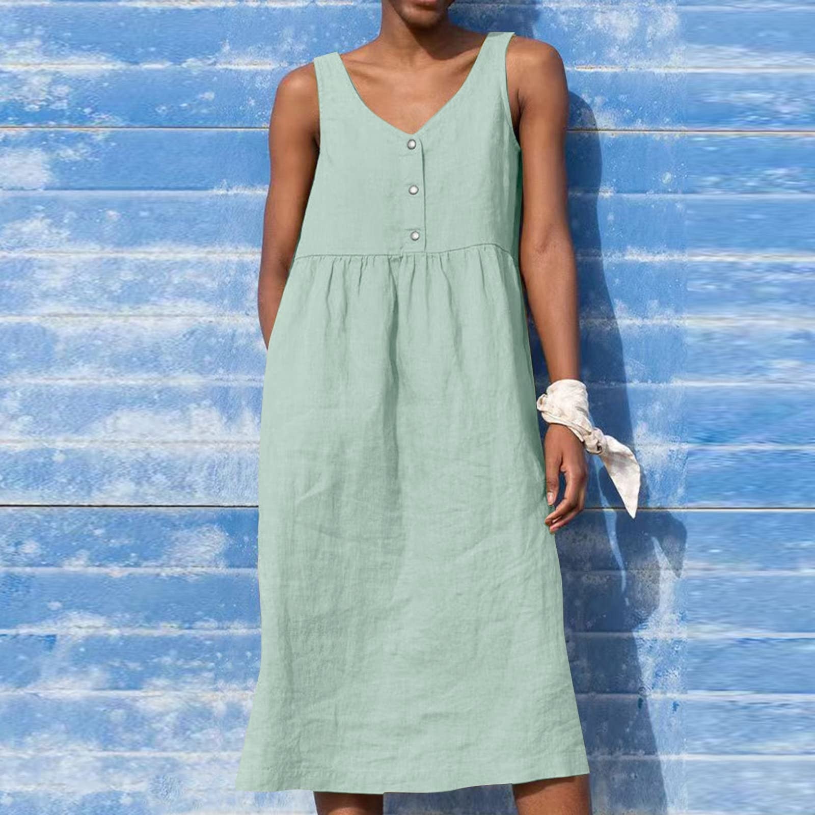 Zunfeo Sundresses for Women 2024 A-line Cotton Linen Dress Loose Beach ...