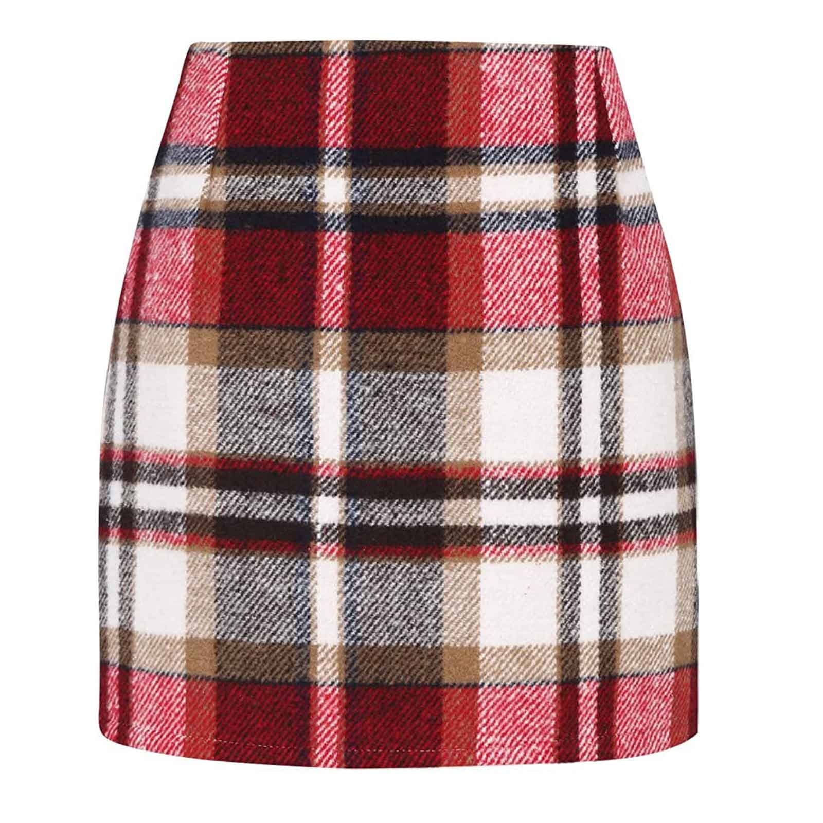 Zunfeo Women's Trendy Mini Wrap Skirts, Fall Plaid Tweed Skorts Pencil ...