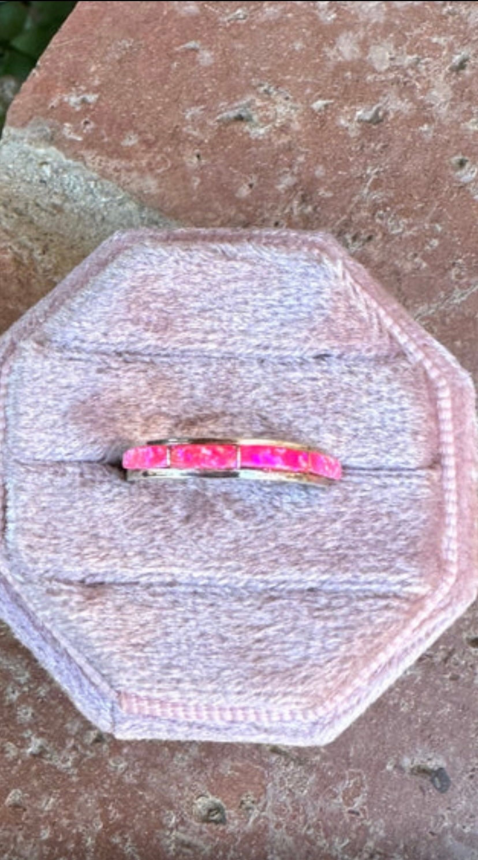 Zuni Pink Opal & Sterling Silver Inlay Stacker Ring Signed Jamie J ...