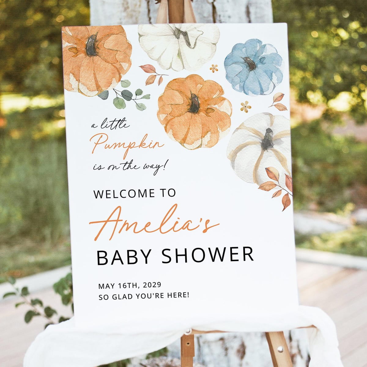 Zuno Blue Little Pumpkin Boy Baby Shower Welcome Sign Template ...
