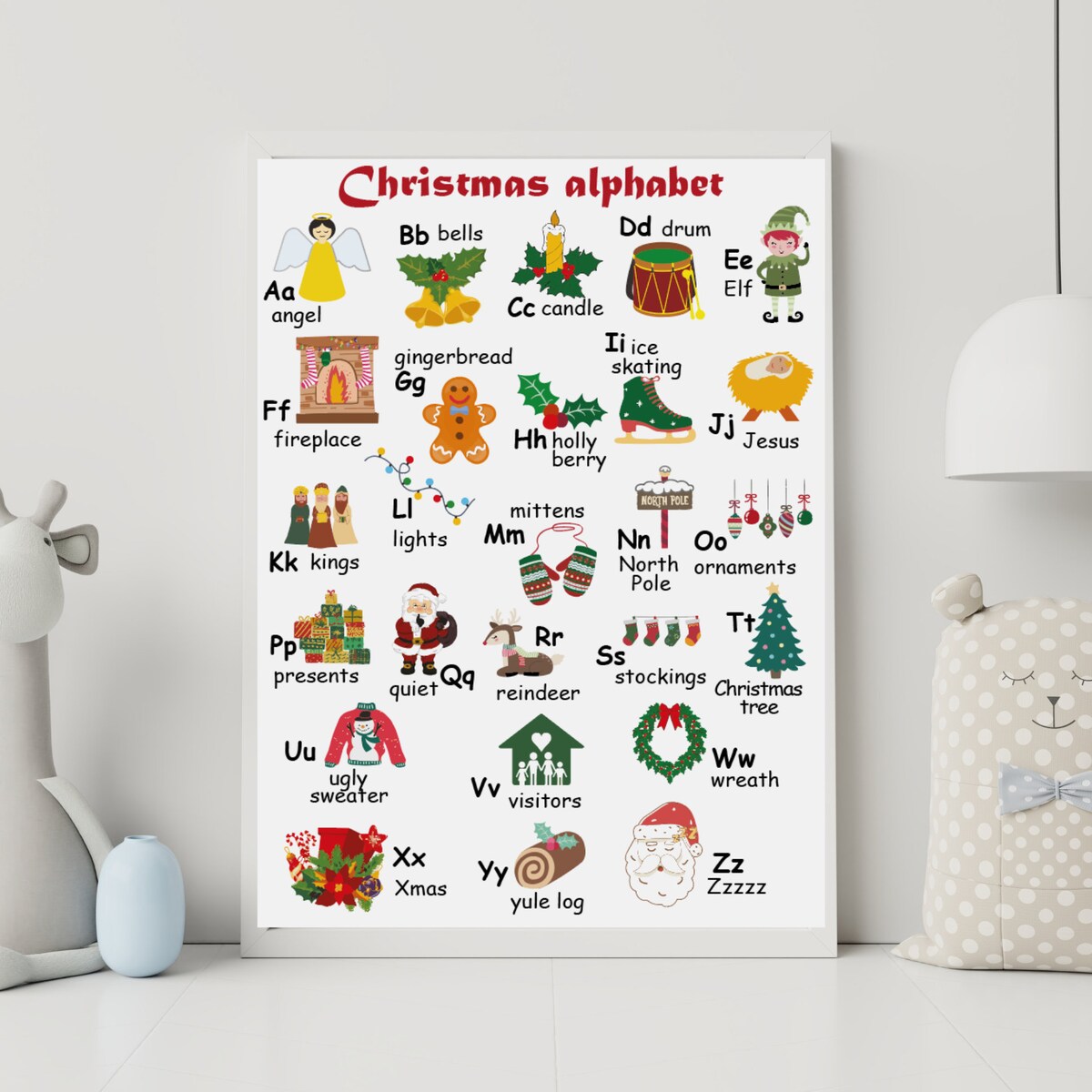 Zuno Christmas Alphabet Poster For Classroom Or As Kids Room Dã©Cor ...