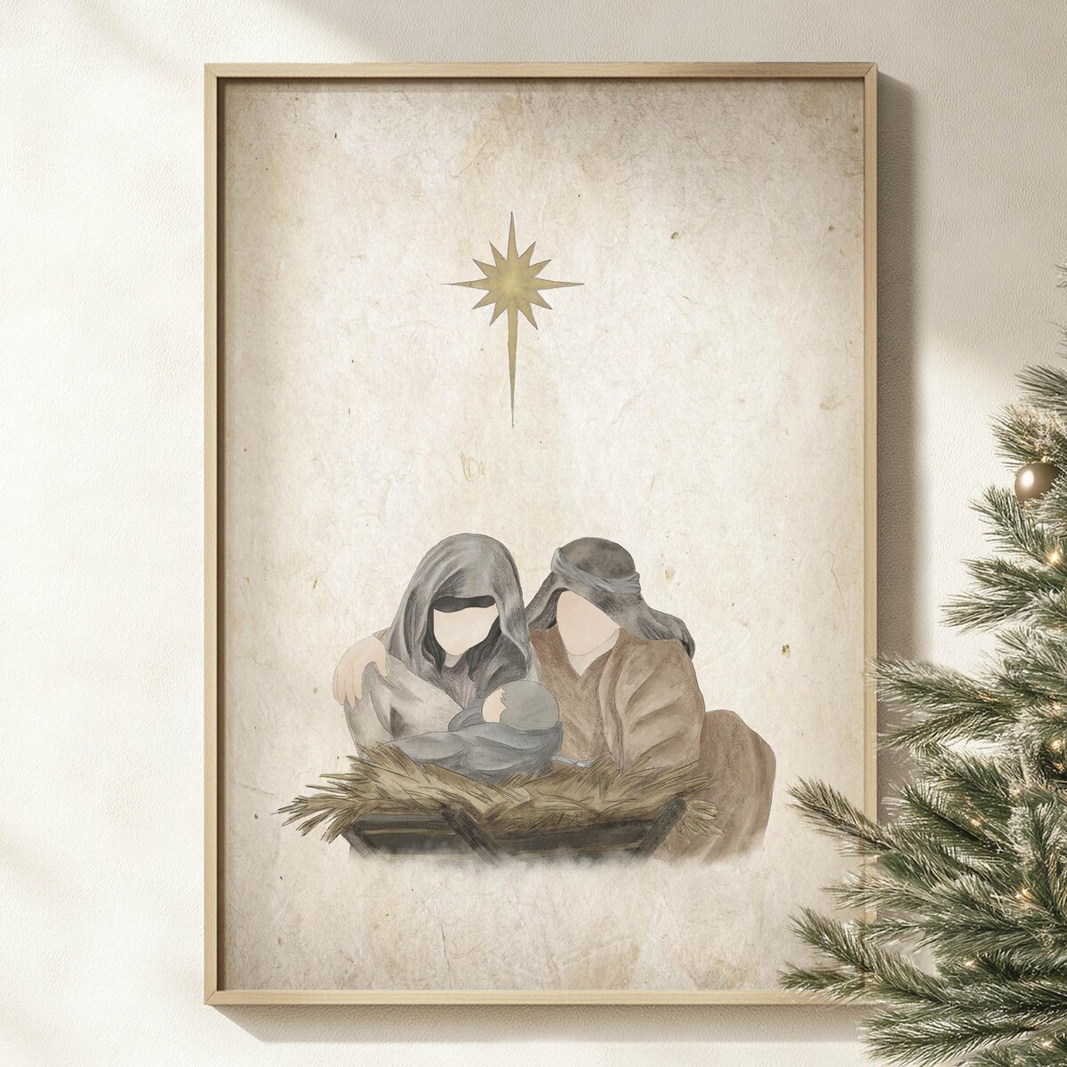 Zuno Christmas Nativity Scene Wall Art Printable, Rustic Christian ...