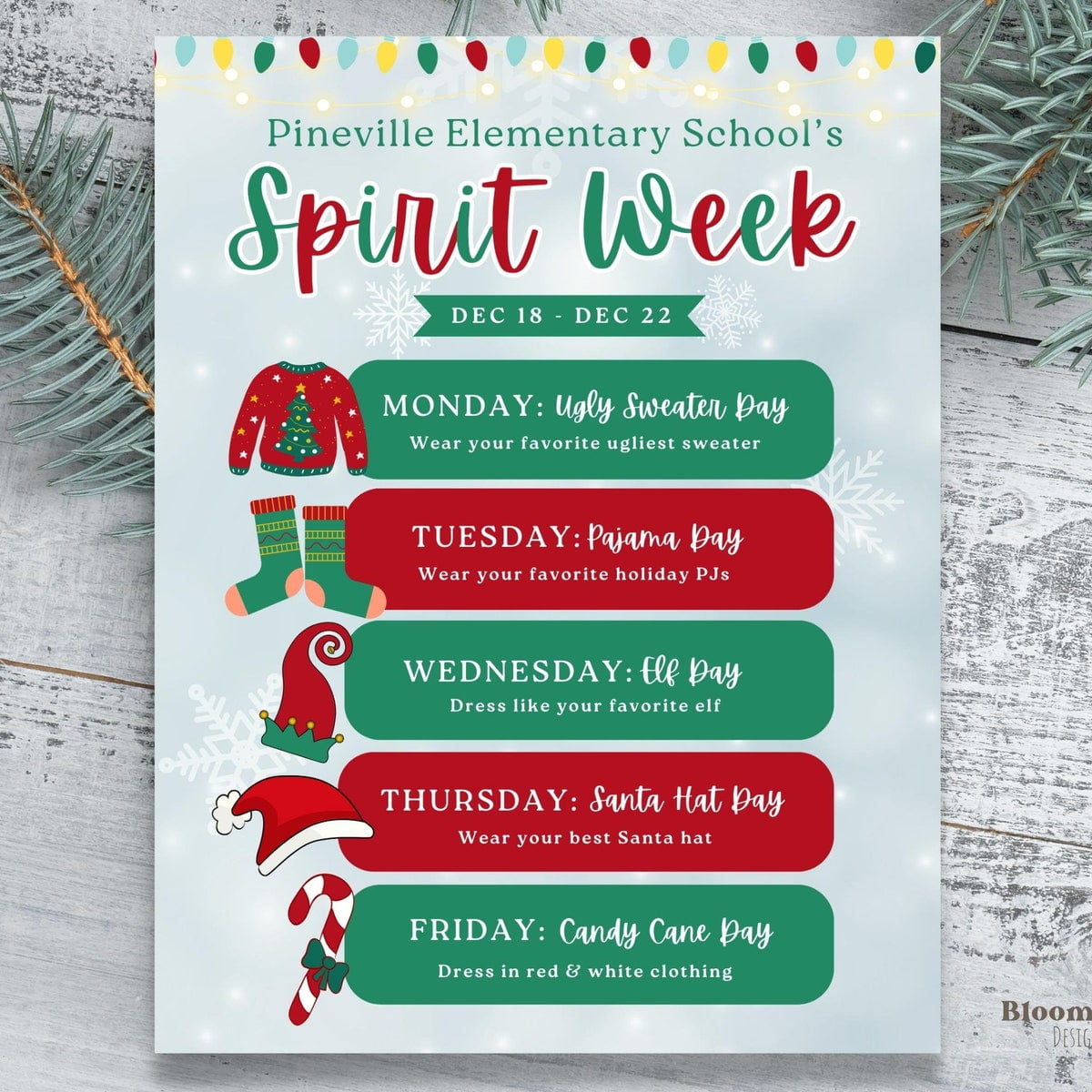 Zuno Christmas Spirit Week Flyer, School Christmas Spirit Week Canva ...
