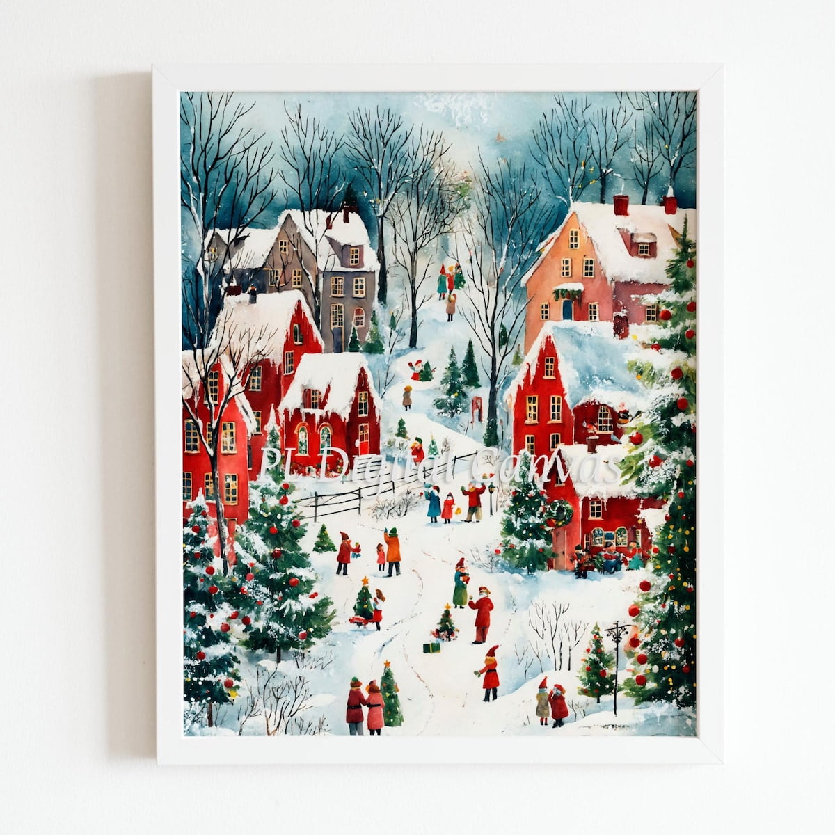 Zuno Colorful Snowy Christmas Village Print - Winter Charming Christmas ...
