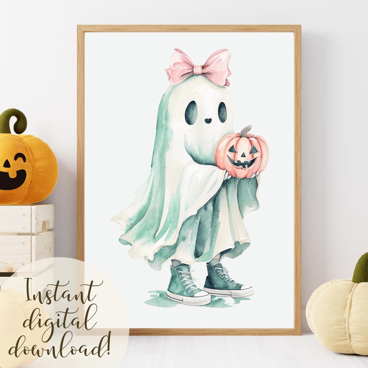 Zuno Cute Ghost With Coquette Pink Bow & Sneakers, Preppy Ghost ...