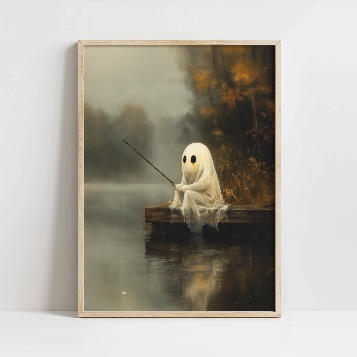 Zuno Cute Woodland Ghost Halloween Art, Fall Ghost Fishing, Vintage ...