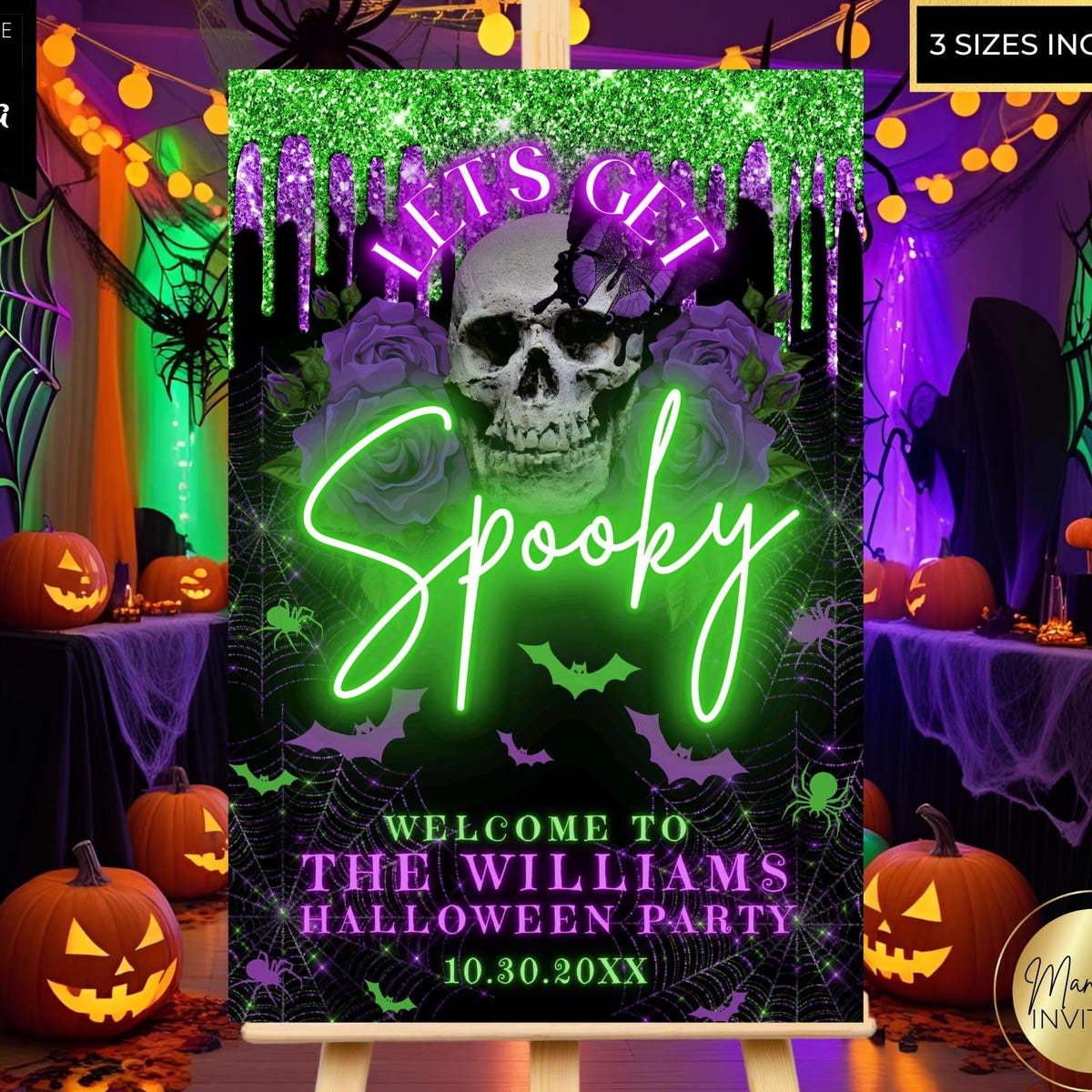 Zuno Editable Let'S Get Spooky Halloween Party Welcome Sign Template ...